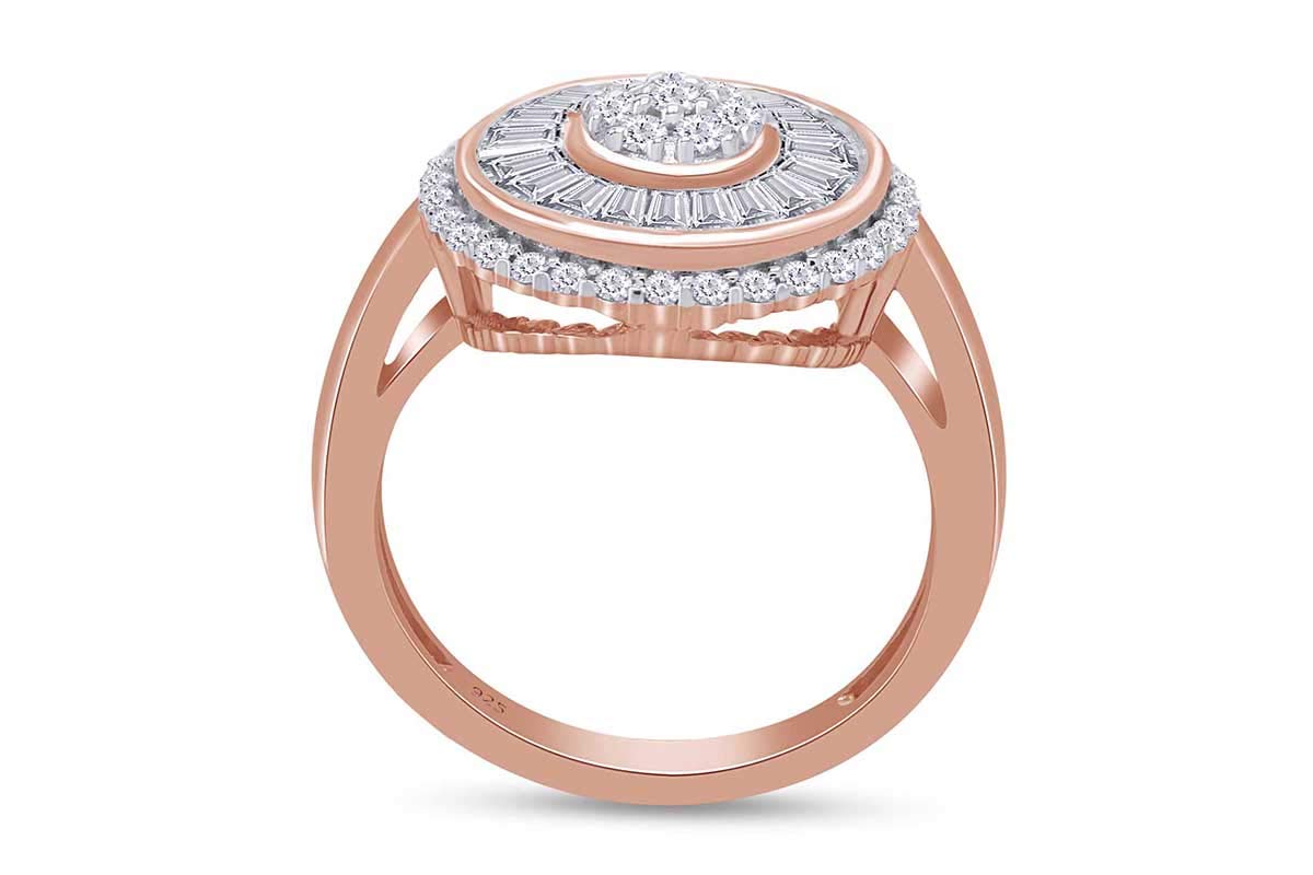 AFFY Round & Baguette Shape White Cubic Zirconia Sun Eternity Cluster Ring in 14K Rose Gold Over Sterling Silver,Ring Size-8.5