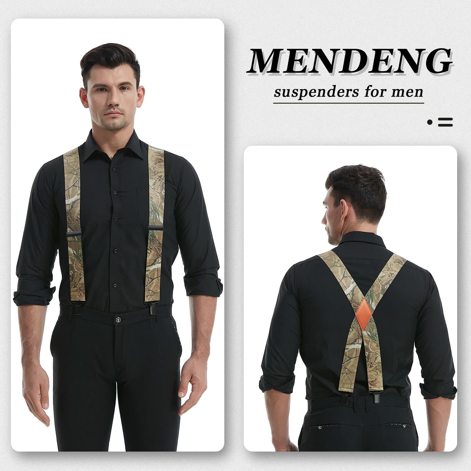 MENDENG Men's Camouflage Clip-End Suspenders 2" Strong Clips Heavy Duty Braces