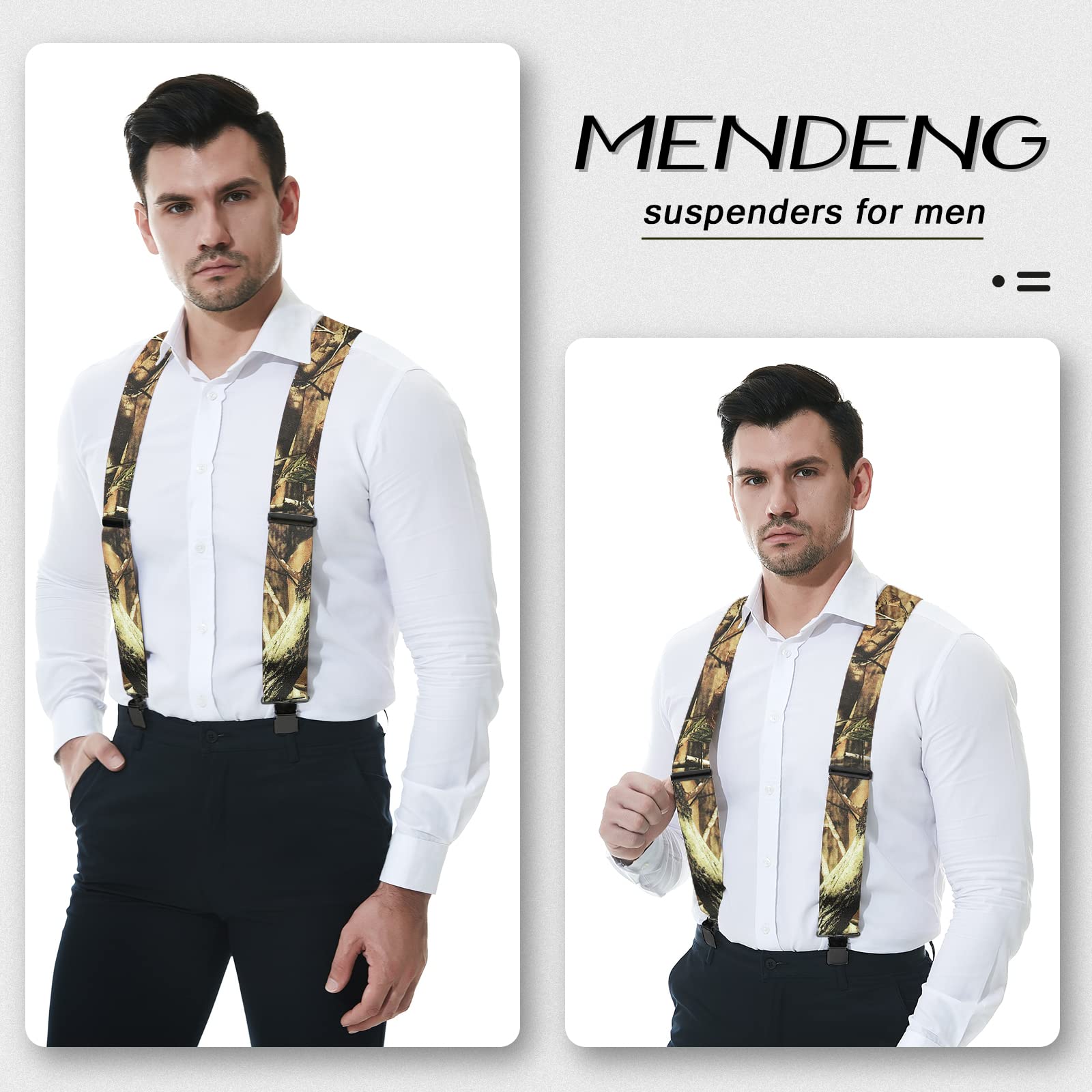 MENDENG Men's Camouflage Clip-End Suspenders 2" Strong Clips Heavy Duty Braces