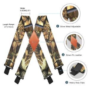 MENDENG Men's Camouflage Clip-End Suspenders 2" Strong Clips Heavy Duty Braces