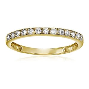 vir jewels 1/4 carat (ctw) diamond wedding anniversary band for women, half eternity round diamond engagement ring 14k yellow gold prong set with milgrain 0.25 cttw, size 5.5