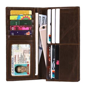 Itslife Men's RFID Vintage Look Genuine Leather Long Bifold Wallet Checkbook Wallets for Men