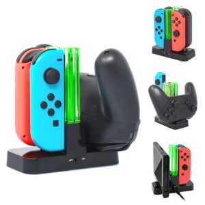 charging dock station compatible with pro controller/joy cons, fyoung controller charger replacement for switch/switch lite/switch oled with a type-c charging cable- black