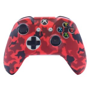 Hikfly Silicone Gel Controller Cover Skin Protector Kits for Xbox One Controller Video Games(1 x Controller Camouflage cover with 8 x Thumb Grip Caps)(Red)