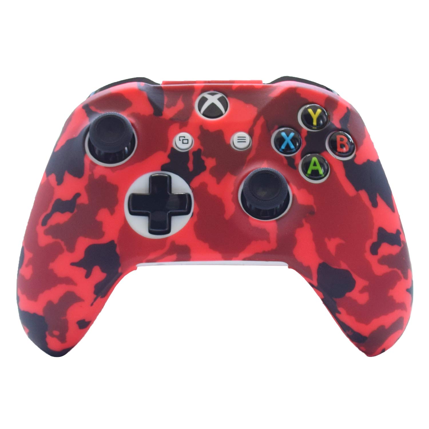 Hikfly Silicone Gel Controller Cover Skin Protector Kits for Xbox One Controller Video Games(1 x Controller Camouflage cover with 8 x Thumb Grip Caps)(Red)