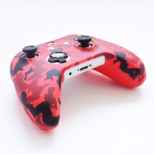 Hikfly Silicone Gel Controller Cover Skin Protector Kits for Xbox One Controller Video Games(1 x Controller Camouflage cover with 8 x Thumb Grip Caps)(Red)