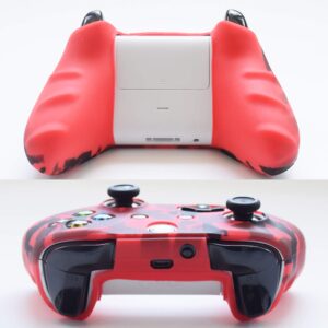 Hikfly Silicone Gel Controller Cover Skin Protector Kits for Xbox One Controller Video Games(1 x Controller Camouflage cover with 8 x Thumb Grip Caps)(Red)