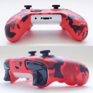 Hikfly Silicone Gel Controller Cover Skin Protector Kits for Xbox One Controller Video Games(1 x Controller Camouflage cover with 8 x Thumb Grip Caps)(Red)