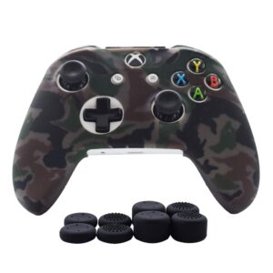 hikfly silicone gel controller cover skin protector kits for xbox one/xbox one s/xbox one x controller video games(1 x controller camouflage cover with 8 x thumb grip caps)(grey)