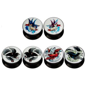 kubooz(3 pairs double-bird acrylic ear plugs tunnels gauges stretcher piercings