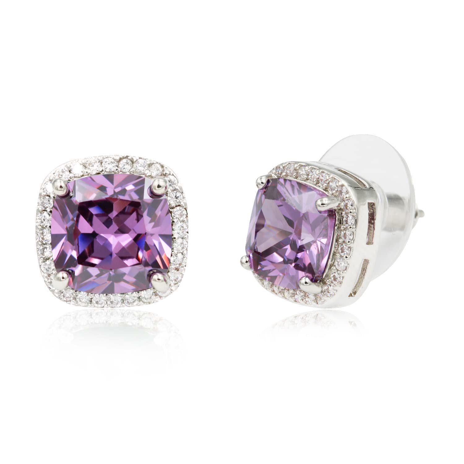 Square Violet Stud Earrings Micro Paved AAA CZ Jewelry Wedding Party Prom For Women (Purple)