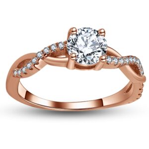 twist cz engagement rings for women by ginger lyne | 1 ct faux diamond ring | 925 sterling silver 14k rose gold wedding rings for women | travel promise rings for her - size 6