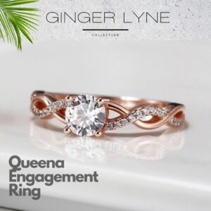 Twist CZ Engagement Rings for Women by Ginger Lyne | 1 Ct Faux Diamond Ring | 925 Sterling Silver 14K Rose Gold Wedding Rings for Women | Travel Promise Rings for Her - Size 6