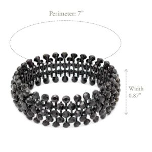 Lavencious Tennis 5 Row Rhinestone Stretch Bracelets Bridal Evening Party Jewelry For Woman Bangle (Black Jet)