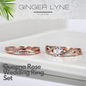 Queena CZ Wedding Ring Set for Women Rose Gold over Sterling Silver Engagement Ring Band Set Fake Engagement Rings for Women, Travel Wedding Ring Set, Cubic Zirconia Promise Rings for Her Size 6