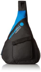 pickleball fanatic sling bag with pockets for paddles, balls, gear, and water bottle(blue/black)