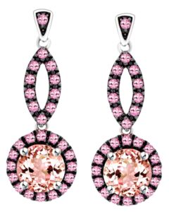 round cut simulated pink morganite with pink tourmaline twisted drop earrings in 10k solid white gold