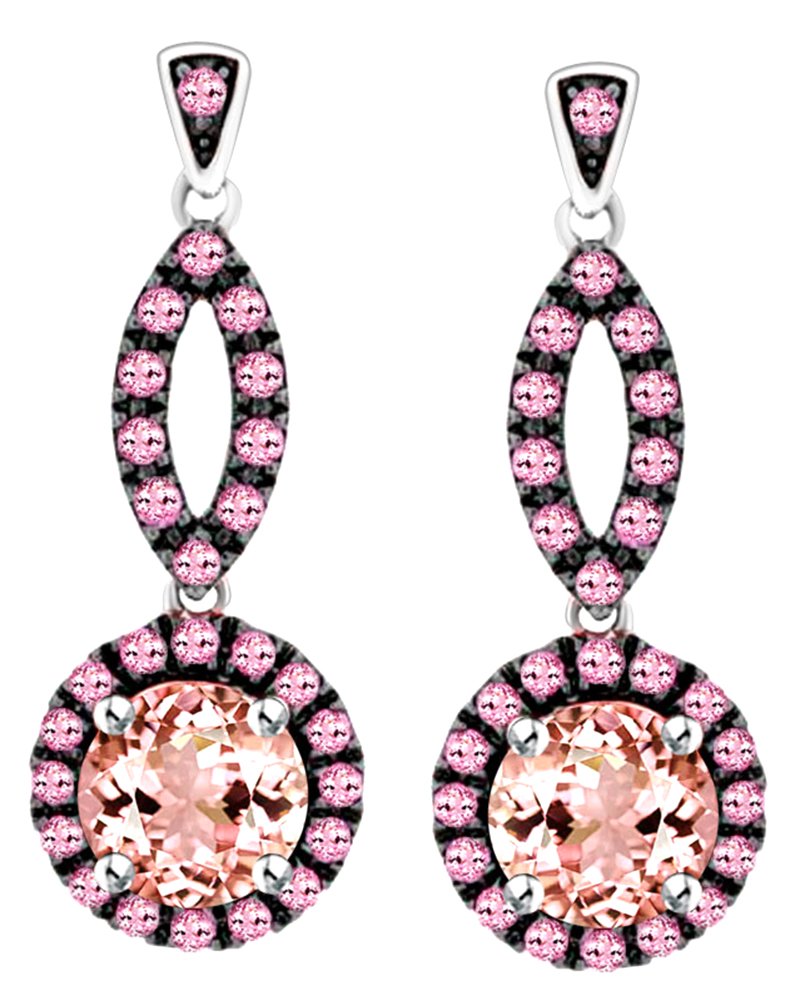 Round Cut Simulated Pink Morganite With Pink Tourmaline Twisted Drop Earrings In 10K Solid White Gold