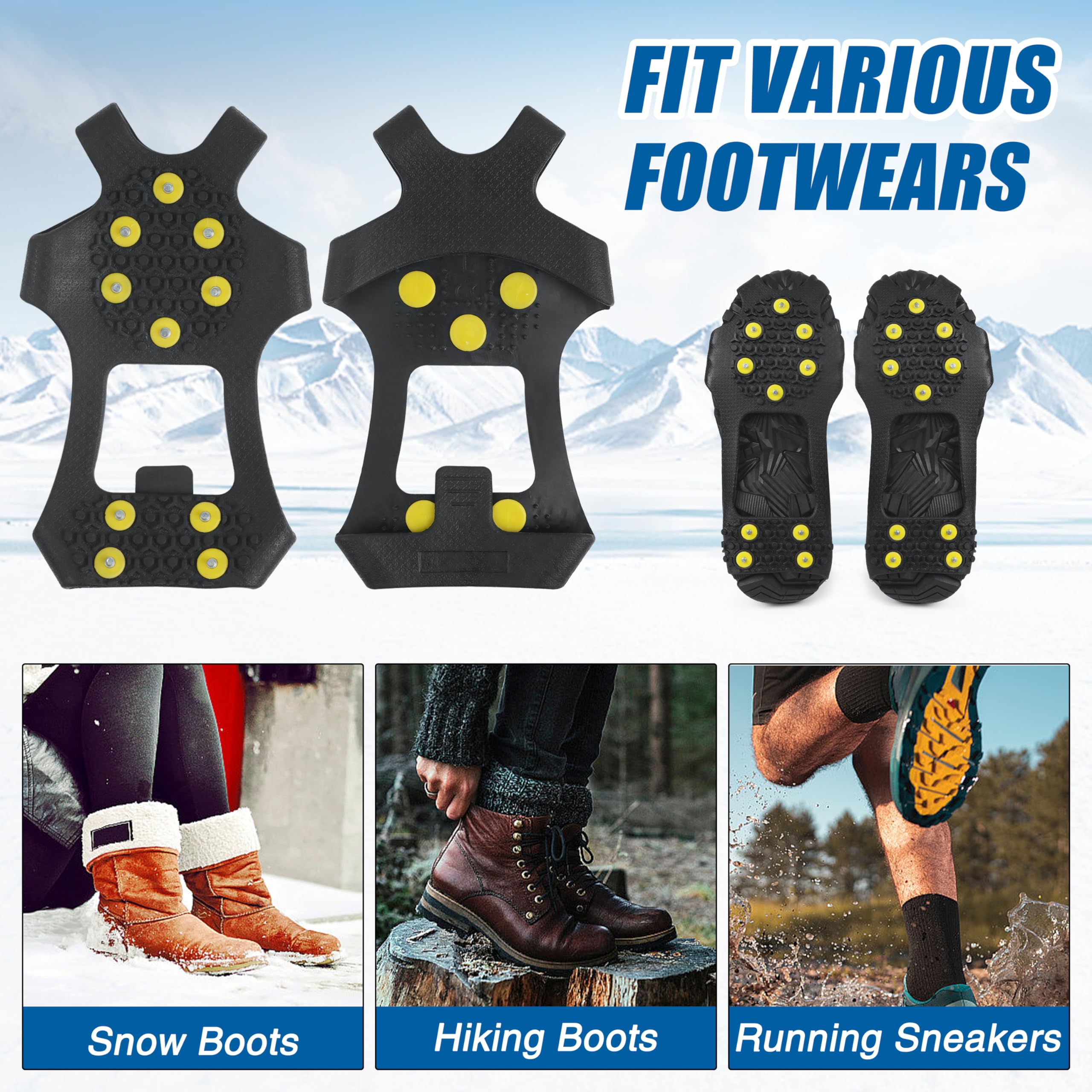 Ice Cleats Snow Traction Cleats Crampons for Shoe and Boots Non-Slip Overshoe for Walking on Snow and Ice Rubber Walking Cleats Anti Slip Crampons