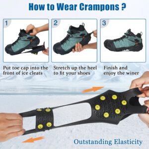 Ice Cleats Snow Traction Cleats Crampons for Shoe and Boots Non-Slip Overshoe for Walking on Snow and Ice Rubber Walking Cleats Anti Slip Crampons