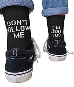 qrupoad women novelty funny cool tube crew socks don't follow me i'm lost too