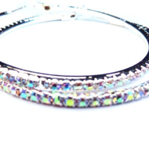 Crystal Iridescent Silver Tone Rhinestone Hoop Earrings 3 inch Hoop Earrings