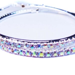 Crystal Iridescent Silver Tone Rhinestone Hoop Earrings 3 inch Hoop Earrings