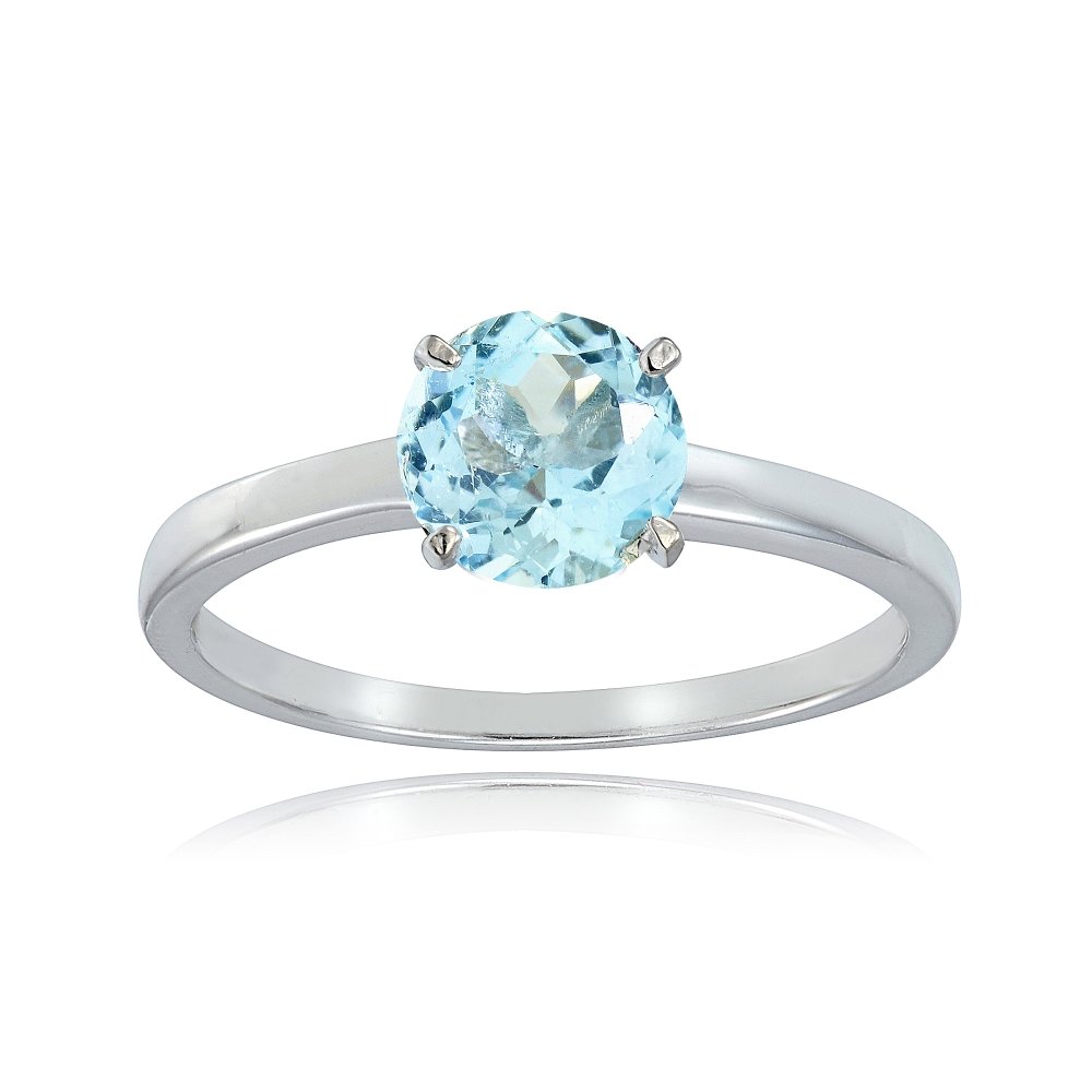 Sterling Silver Blue Topaz 8mm Round Solitaire Bridal Engagement Ring, Size 9