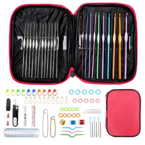 koknit crochet hooks set with storage case, soft grip ergonomic crochet needles, smooth coloured aluminum yarn crochet hooks crochet kit with crochet tools supplies and accessories (beginners)