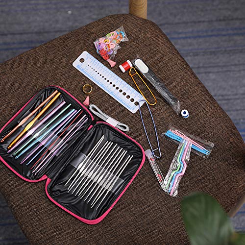 KOKNIT Crochet Hooks Set with Storage Case, Soft Grip Ergonomic Crochet Needles, Smooth Coloured Aluminum Yarn Crochet Hooks Crochet Kit with Crochet Tools Supplies and Accessories (Beginners)