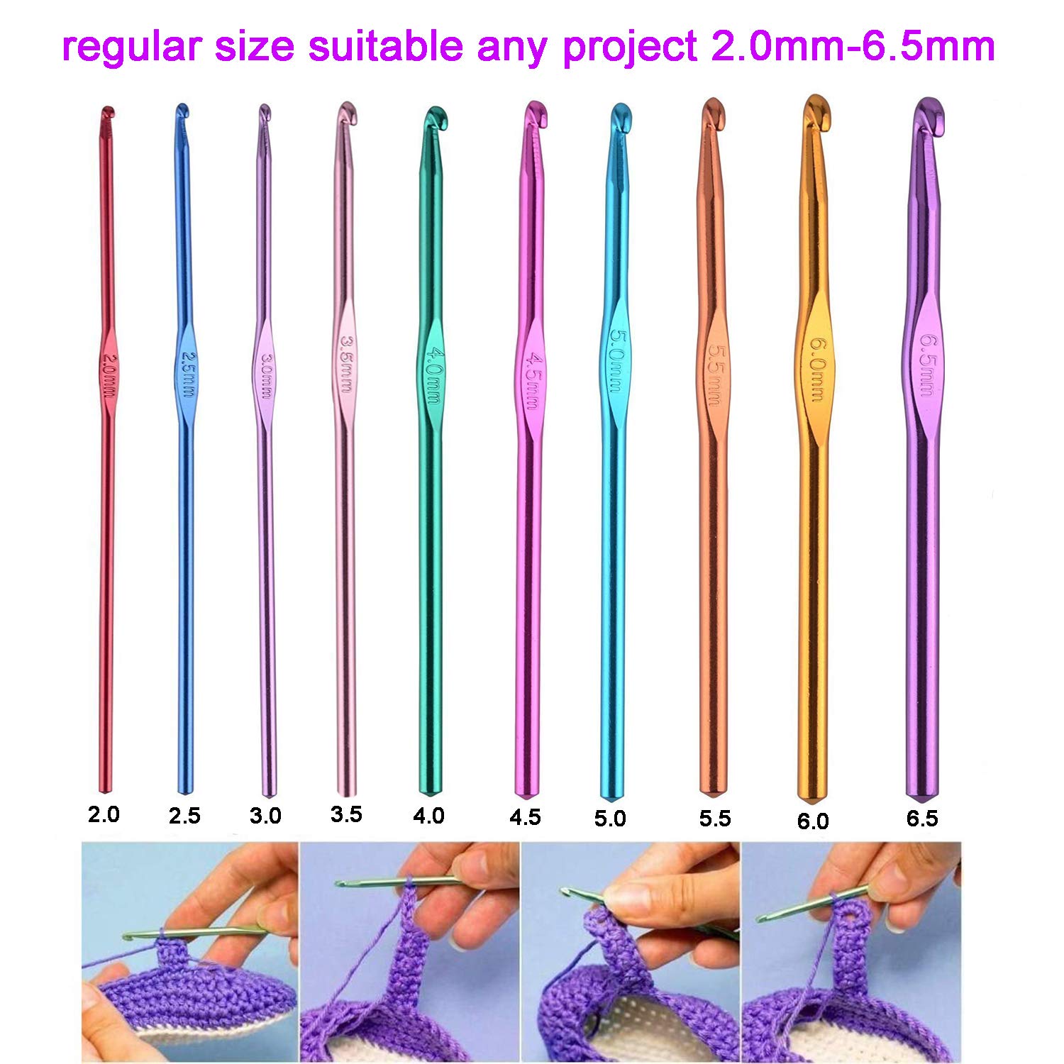 KOKNIT Crochet Hooks Set with Storage Case, Soft Grip Ergonomic Crochet Needles, Smooth Coloured Aluminum Yarn Crochet Hooks Crochet Kit with Crochet Tools Supplies and Accessories (Beginners)