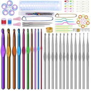 KOKNIT Crochet Hooks Set with Storage Case, Soft Grip Ergonomic Crochet Needles, Smooth Coloured Aluminum Yarn Crochet Hooks Crochet Kit with Crochet Tools Supplies and Accessories (Beginners)