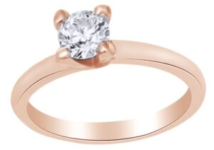 white natural diamond (0.33 cttw) solitaire engagement wedding ring in 14k solid rose gold,ring size-10