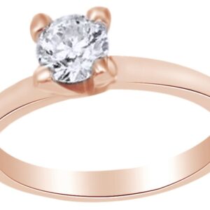 White Natural Diamond (0.33 Cttw) Solitaire Engagement Wedding Ring In 14K Solid Rose Gold,Ring Size-10