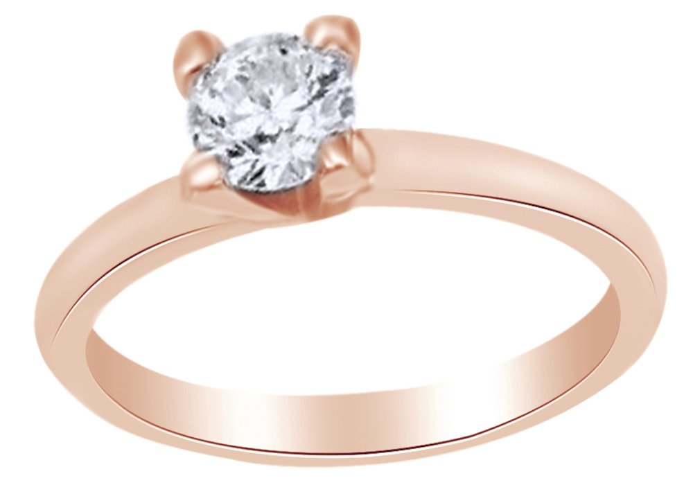 White Natural Diamond (0.33 Cttw) Solitaire Engagement Wedding Ring In 14K Solid Rose Gold,Ring Size-10