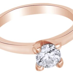 White Natural Diamond (0.33 Cttw) Solitaire Engagement Wedding Ring In 14K Solid Rose Gold,Ring Size-10