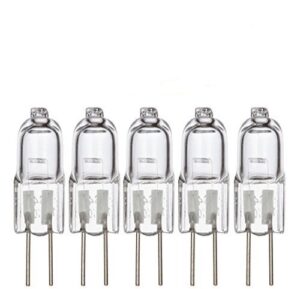 simba lighting halogen g4 t3 5 watt 50lm bi-pin bulb 12 volt a/c or d/c for accent lights, under cabinet puck light, chandeliers, track lighting, 5w 12v 2 pin jc warm white 2700k dimmable, 5-pack