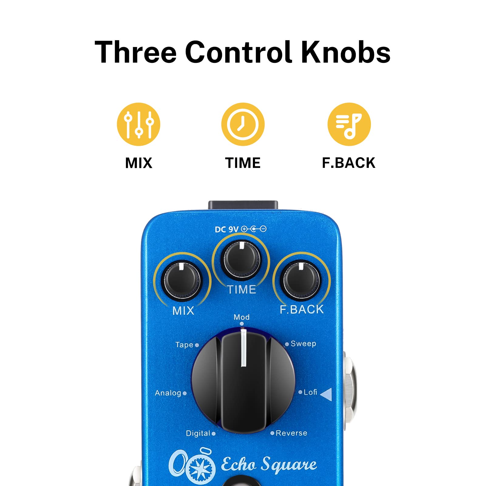 Donner Echo Square Delay Pedal - Digital 7-Modes Delay for Electric Guitar, Multi-Delay including Digital, Analog, Tape, Mod, Sweep, Lofi, Reverse - True Bypass