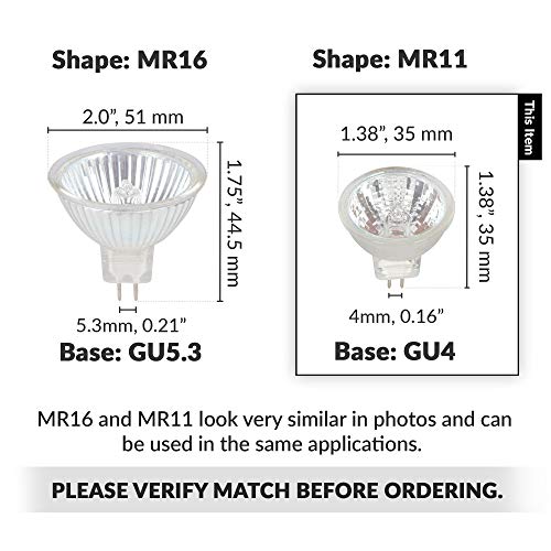 Simba Lighting 10 Watt 12 Volt MR11 Halogen Spotlight Bulbs (2 Pack) 2-Pin 110lm 30° Beam Angle for Accent, Track Light, and Fiber Optics, GU4 Bi-Pin Base, Glass Cover, Warm White 2700K Dimmable