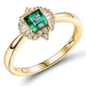 lanmi 14k yellow gold natural emerald diamonds ring for women promise engagement wedding anniversary promotion