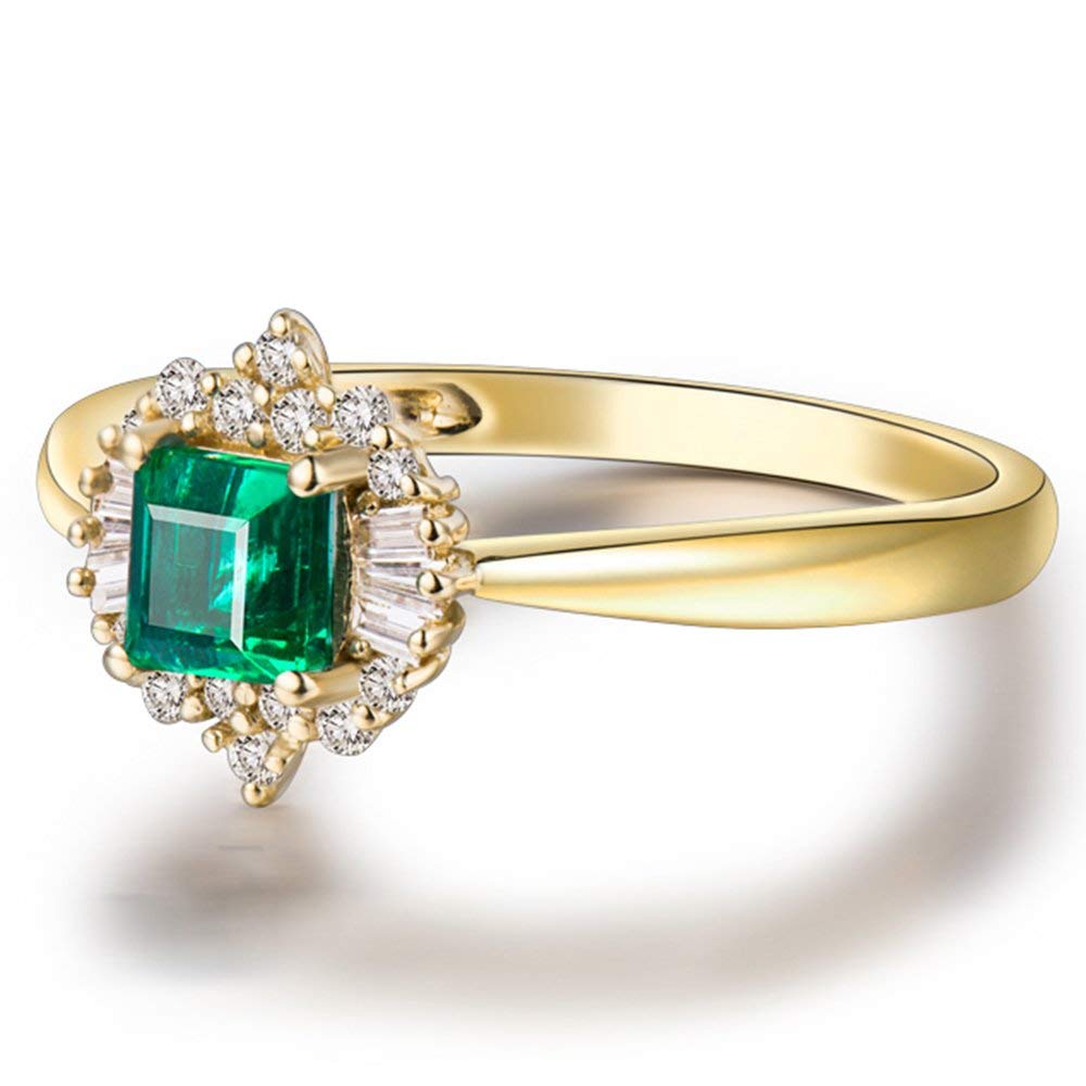 Lanmi 14K Yellow Gold Natural Emerald Diamonds Ring for Women Promise Engagement Wedding Anniversary Promotion