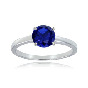 sterling silver created blue sapphire 8mm round solitaire bridal engagement ring, size 9