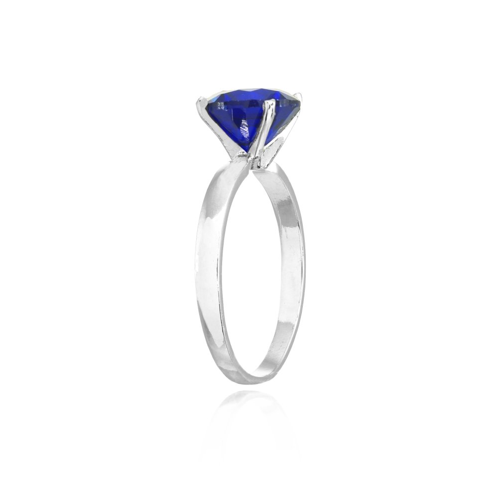 Sterling Silver Created Blue Sapphire 8mm Round Solitaire Bridal Engagement Ring, Size 9