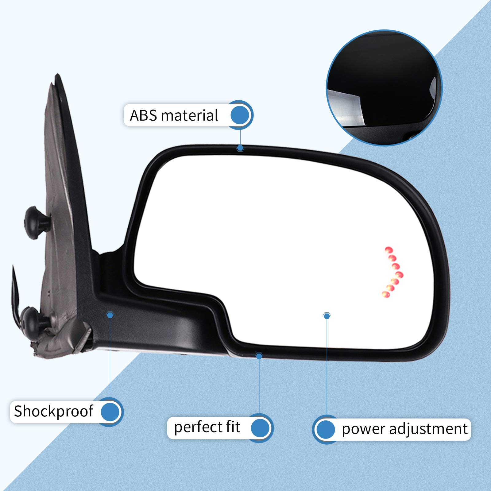 Door Mirrors ECCPP High Performance LH+RH Side Mirror Replacement Driver+Right Side Mirror With Power Adjusted Heated for 2003-2006 For Chevy Silverado Suburban Tahoe For GMC Sierra Yuk