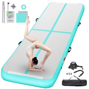 fbsport 10ft inflatable air gymnastics mat training mats 4 inches thickness gymnastics tracks for home use/training/cheerleading/yoga/water with pump light green