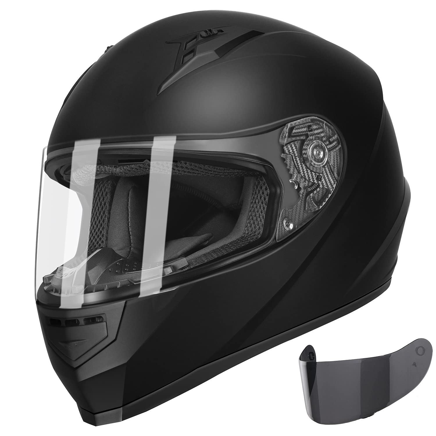 GLX GX11 Compact Lightweight Full Face Motorcycle Street Bike Helmet with Extra Tinted Visor DOT Approved (Matte Black, Large)