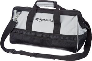 amazon basics durable wear-resistant base, tool large standard bag with strap, 16 inch, black & grey