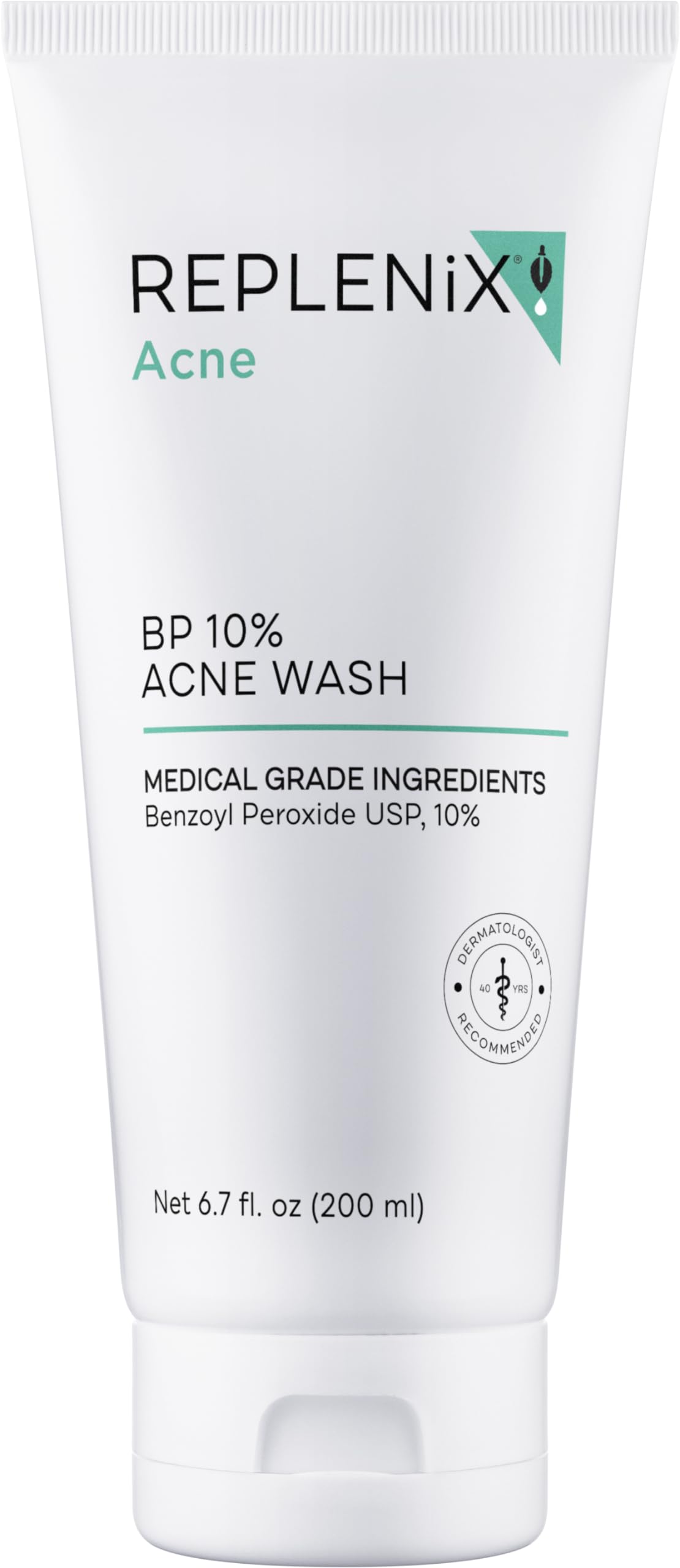 Replenix 10% Benzoyl Peroxide Wash, Advanced Acne Cleanser for Face and Body, 6.7 oz.