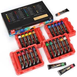 arteza 24 oil paint set, oil based paints in 12ml/0.4 us fl oz tubes, richly pigmented oil painting supplies