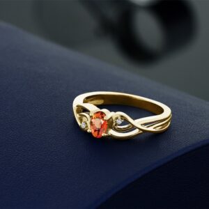 Gem Stone King 0.56 Ct Oval Orange Sapphire White Lab Grown Diamond 18K Yellow Gold Plated Silver Ring (Size 8)